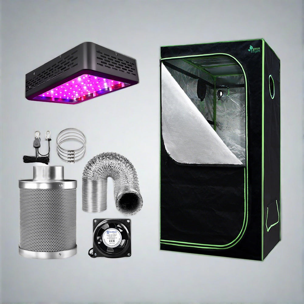 Green Fingers Grow Tent Light Kit 60x60x140CM 600W LED 4" Vent Fan,Gre